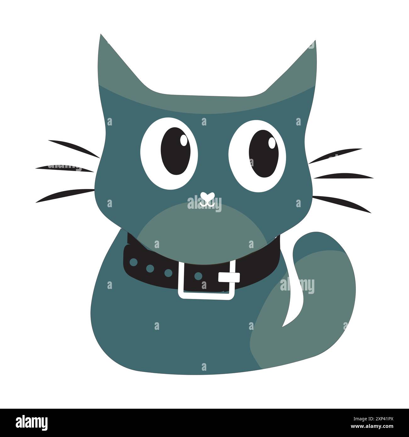 Cartoon Cat with Black Collar, Vector illustration of a cute cartoon ...