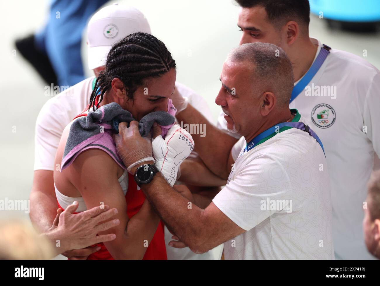 Algeria's Imane Khelif following her victory over Hungary's Luca Anna ...