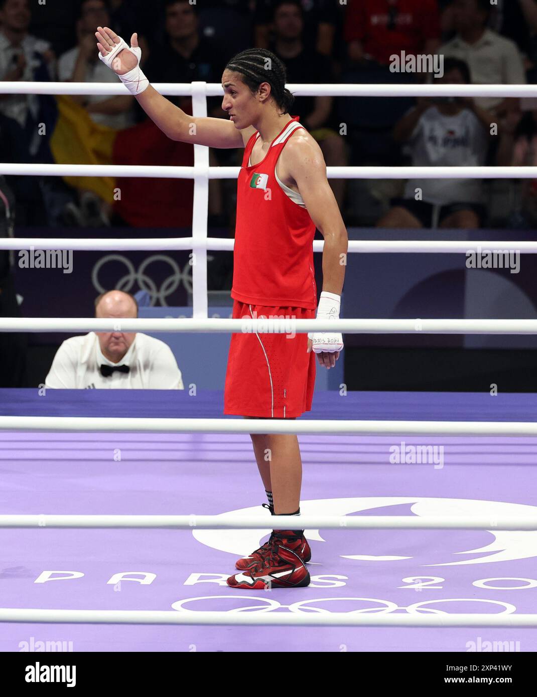 Algeria's Imane Khelif following her victory over Hungary's Luca Anna ...