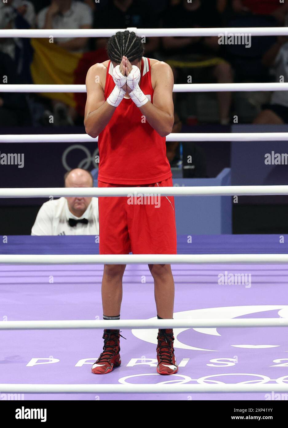 Algeria's Imane Khelif following her victory over Hungary's Luca Anna ...