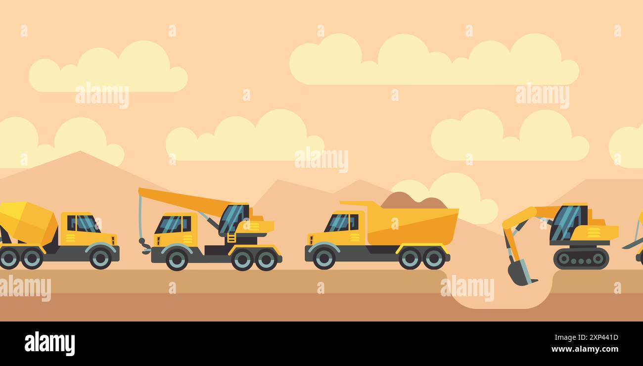 Mining excavator digging ground. Heavy machinery scene Stock Vector ...