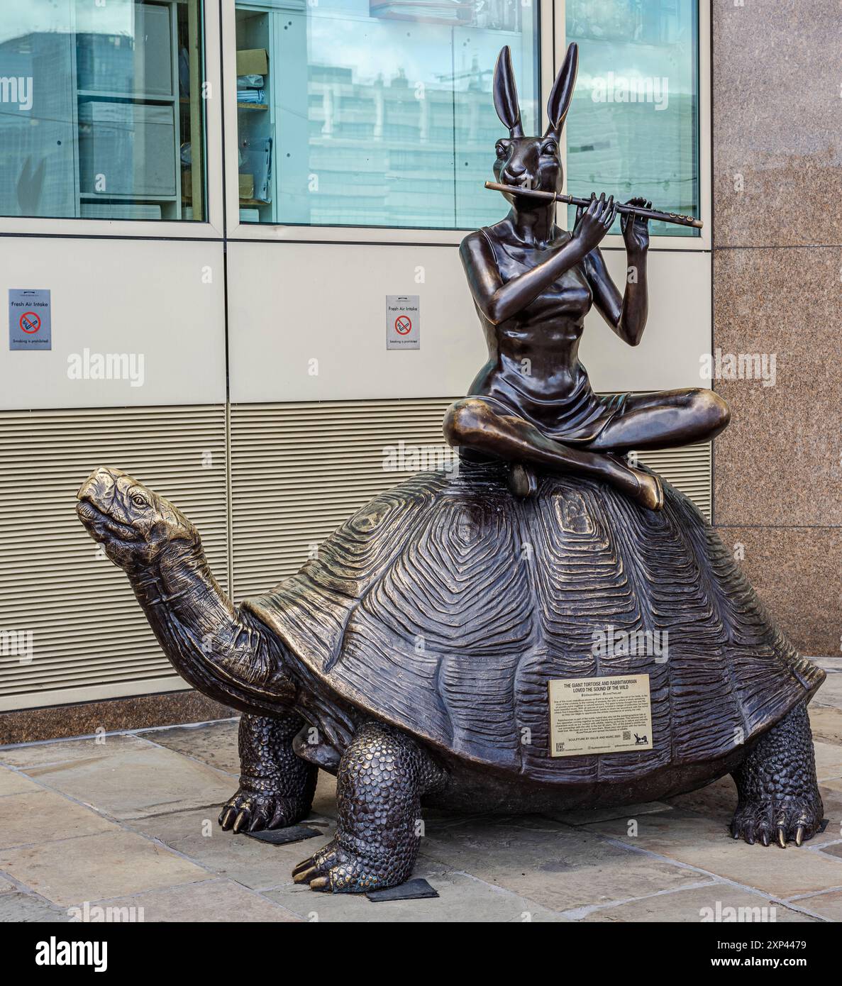 Giant Tortoise and Rabbit woman sculpture. Queen's walk on the South ...
