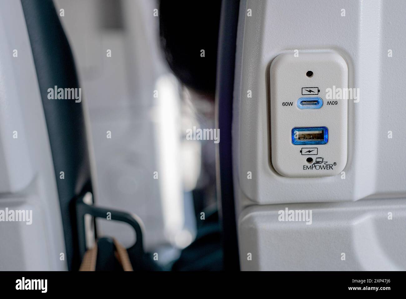 USB port at the seat of plane for charging the electronics devices ...