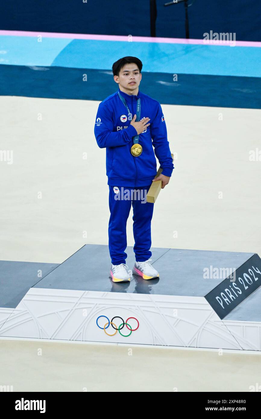 Paris, France. 03rd Aug, 2024. Carlos Edriel Yulo ( PHI ) Gold medal ...