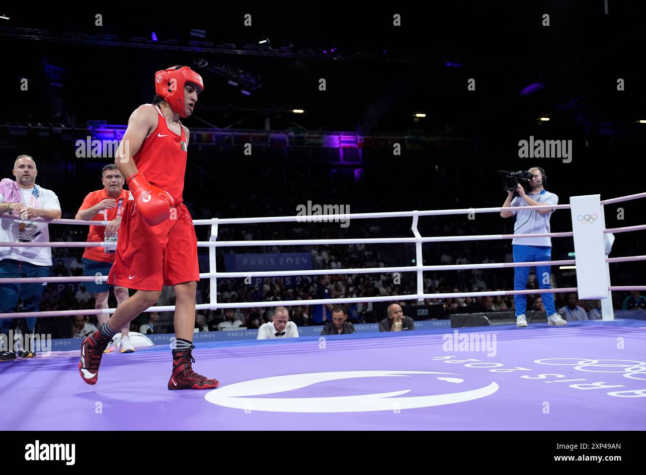 Algeria's Imane Khelif after defeating Hungary's Anna Hamori in their ...