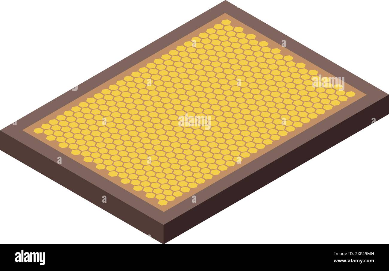 Honeycomb frame is filled with golden honey, showcasing the intricate ...