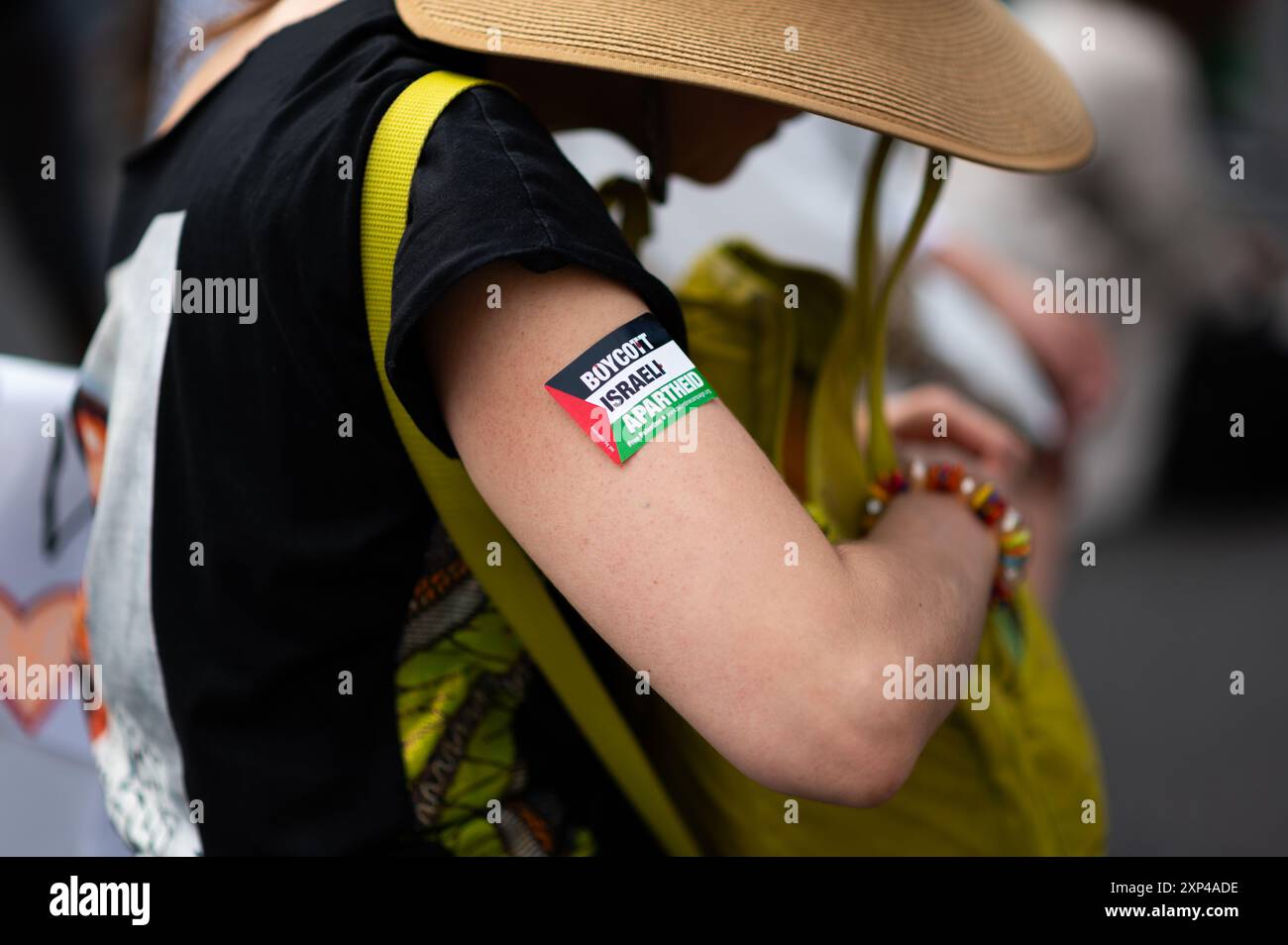 London, UK, 3rd, August, 2024. A demonstrator wearing a pro-Palestine ...