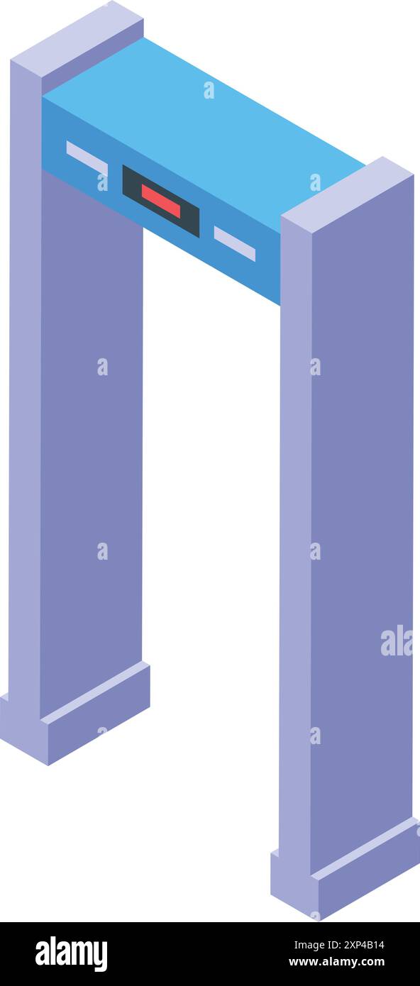 Metal Detector Gate Scanning For Weapon Detection Isometric View Isolated On White Background