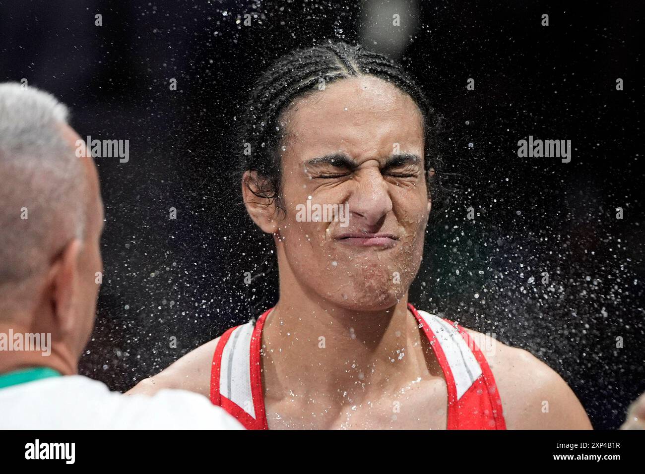 Algeria's Imane Khelif before fighting Hungary's Anna Hamori in their ...