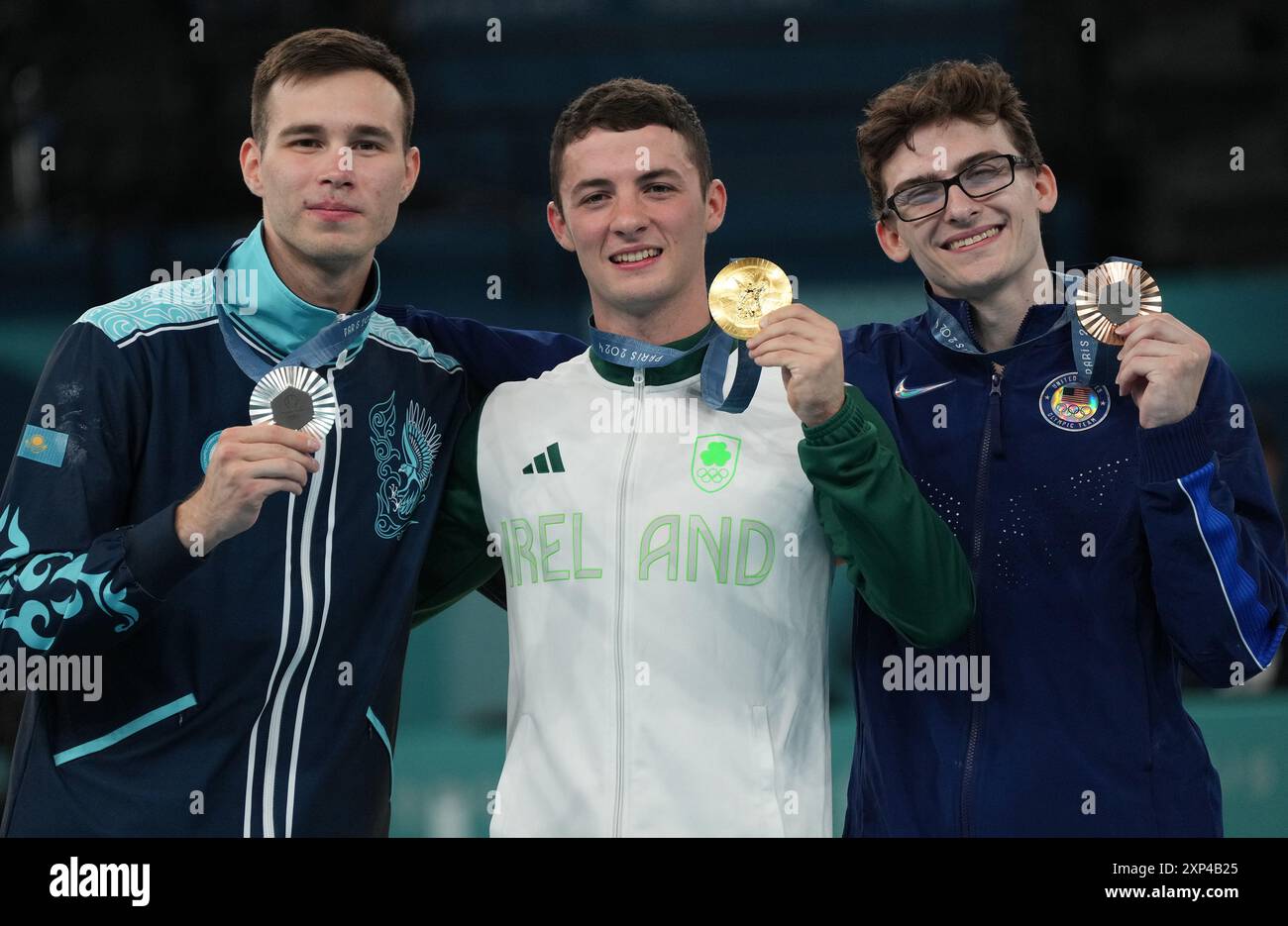 Paris, France. 03rd Aug, 2024. Men's gymnastics pommel horse gold medalist Rhys Mc Clenaghan of ...