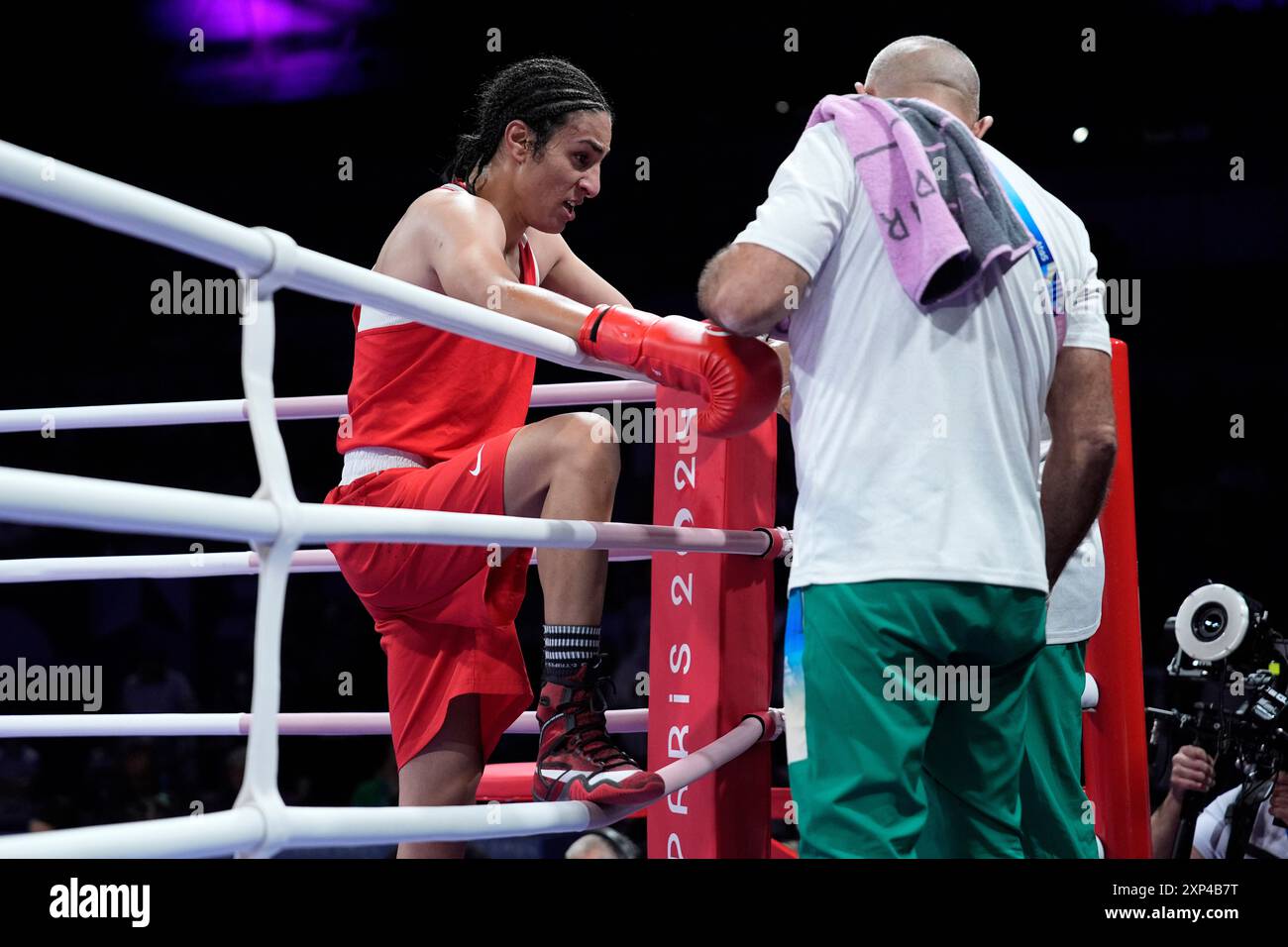 Algeria's Imane Khelif after defeating Hungary's Anna Hamori in their ...