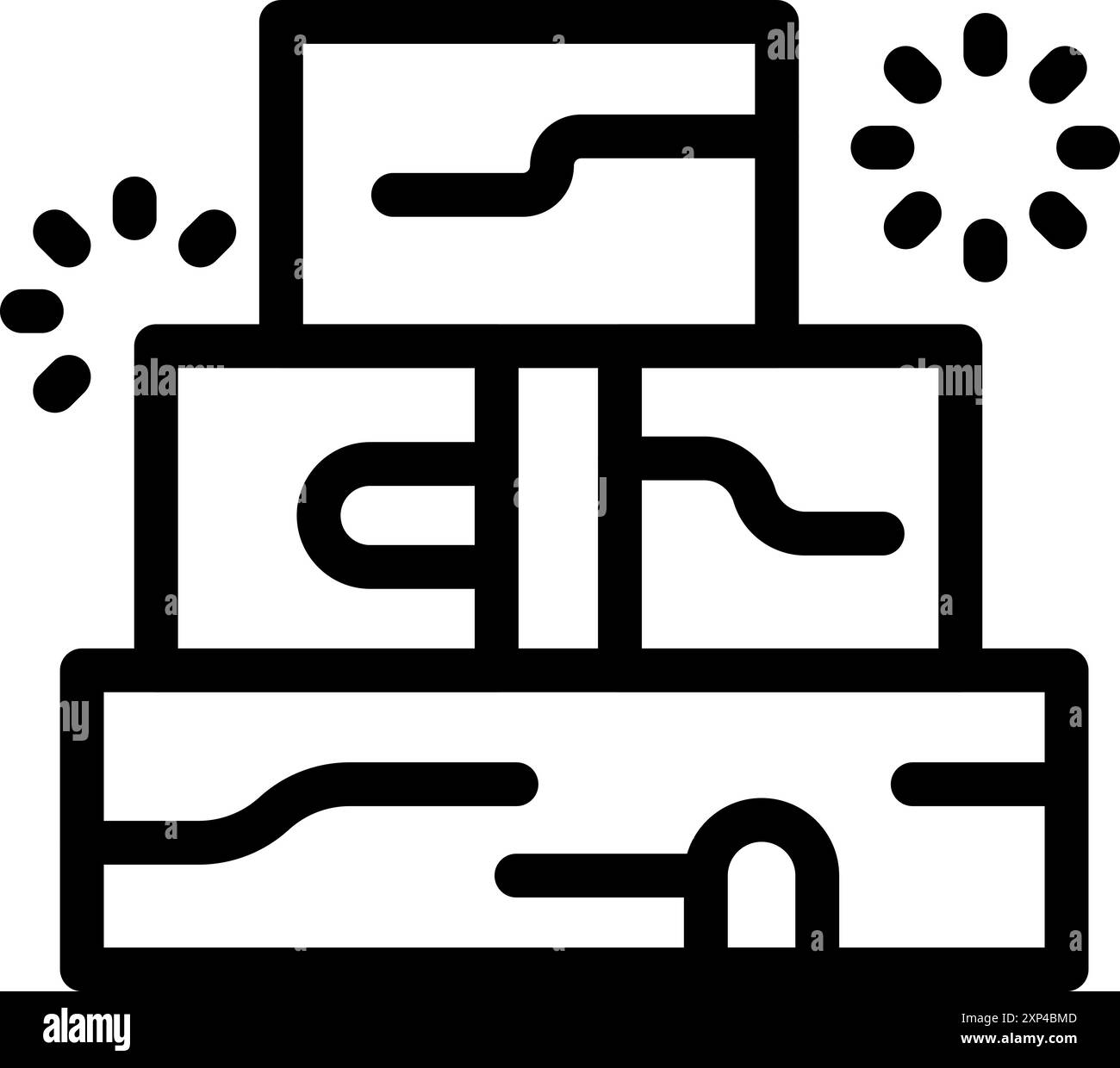 Simple line drawing of a sandcastle on the beach at night with ...