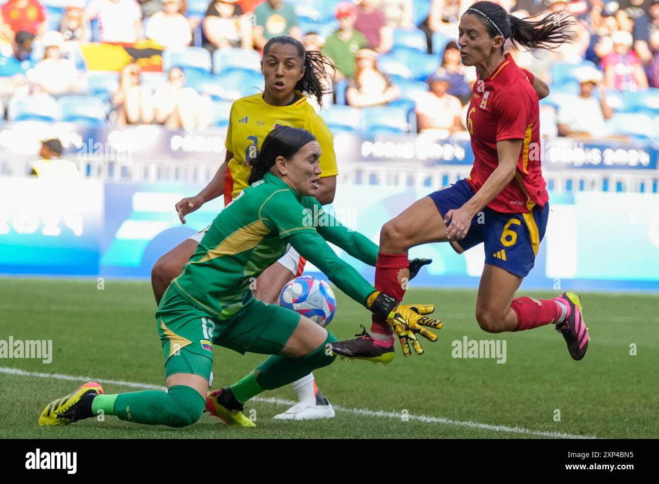 Colombia's goalkeeper Katherine Tapia blocks a goal attempt by Spain's ...