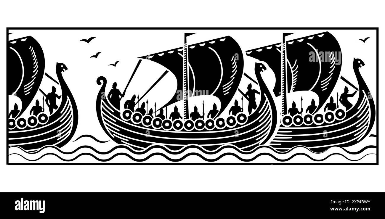 Design in Old Norse style. Ancient Celtic Scandinavian warriors with ...