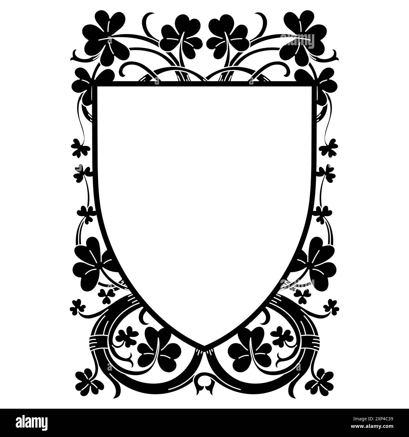 Medieval knight design. Heraldic shield and the leaves of the clover ...