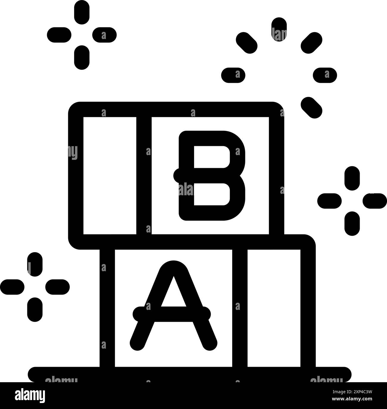 Line art icon of alphabet blocks stacked, representing a child's language development milestone ...