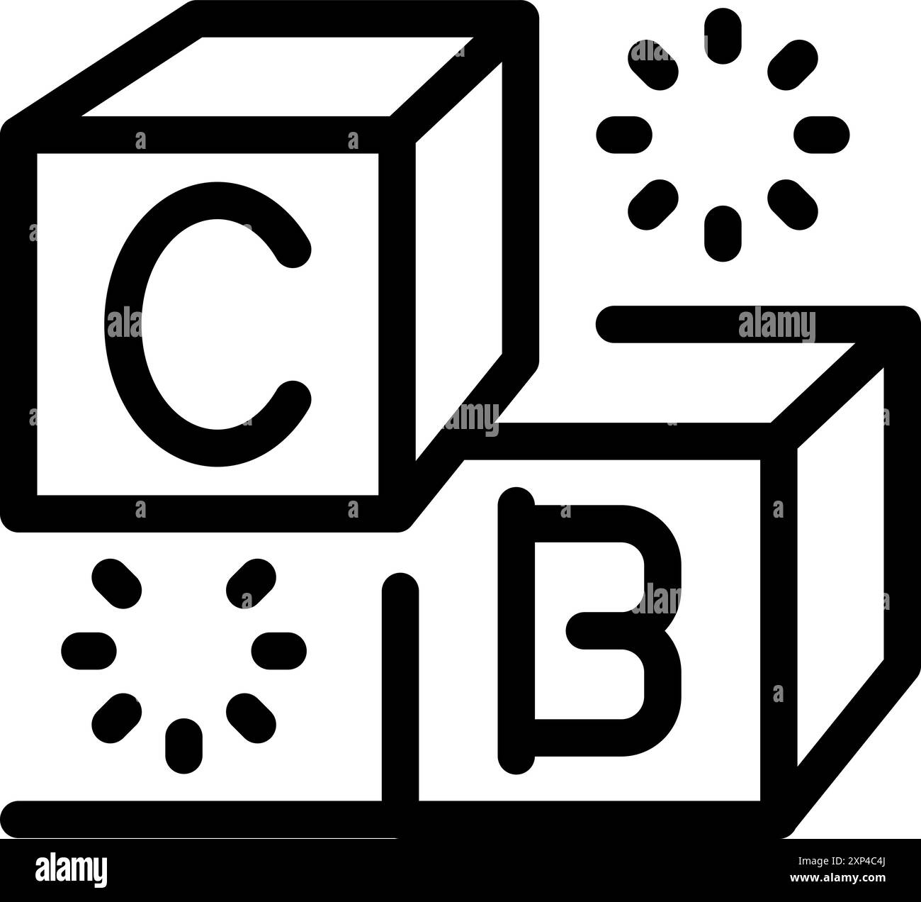 Line icon of alphabet blocks and loading symbol representing the ...