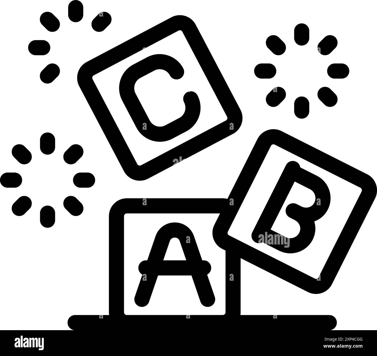 Line art icon of alphabet blocks with sparks celebrating the joy of ...