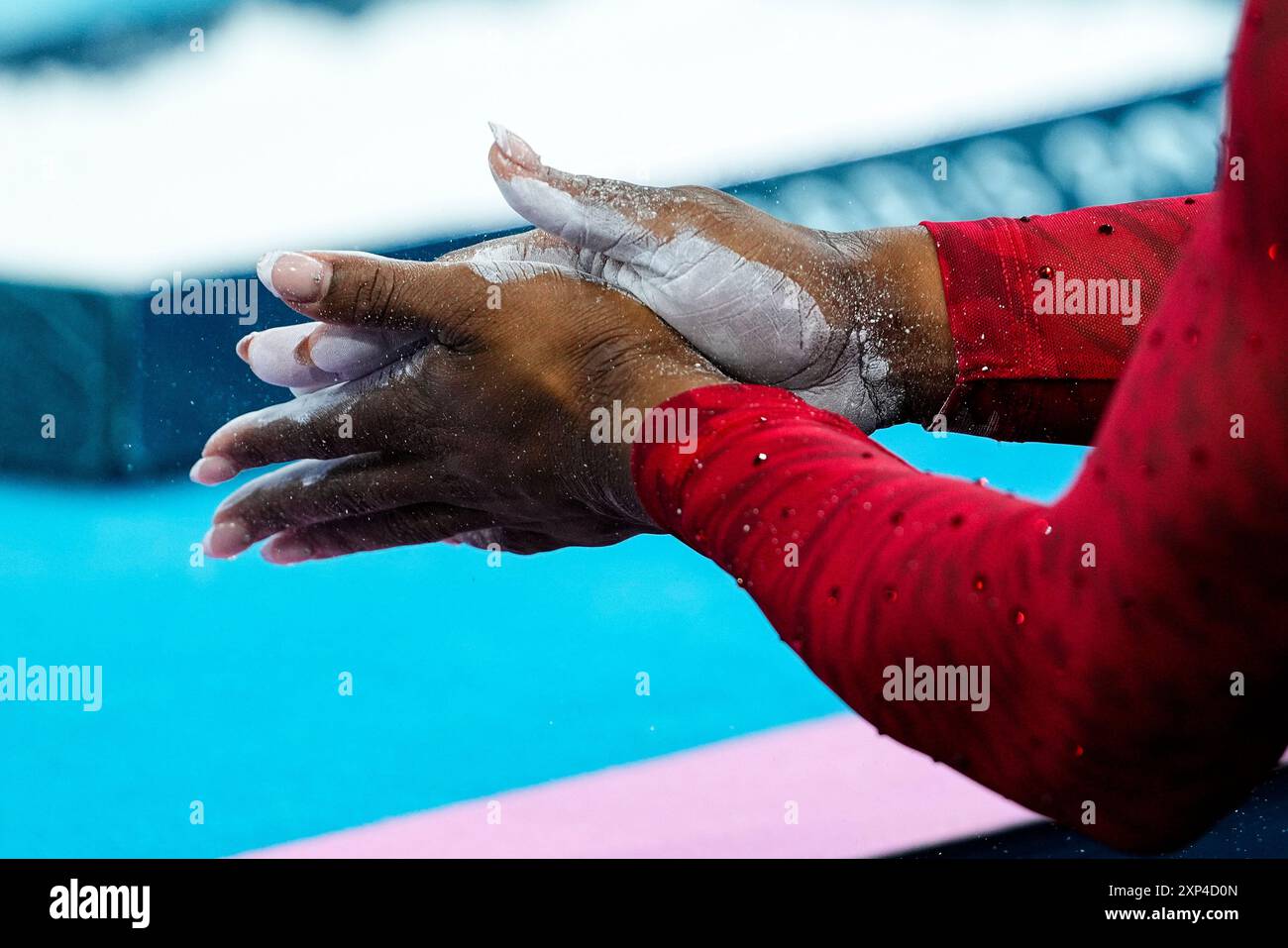 Detail of the hands of Simone Biles of United States during the ...