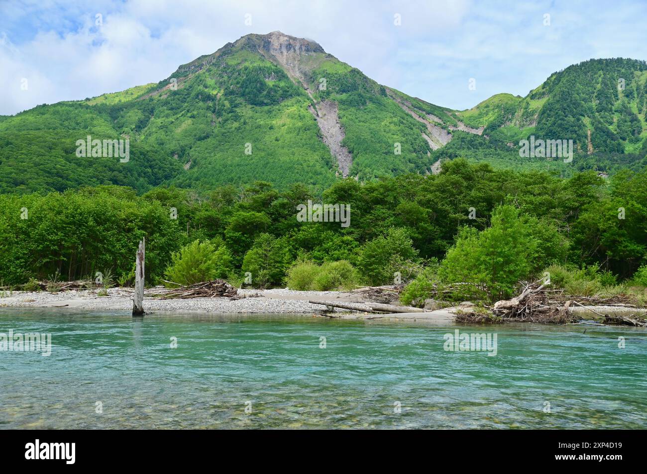 Taisho Pond and Mount Yakedake in Kamikochi, Nagano Prefecture Stock ...