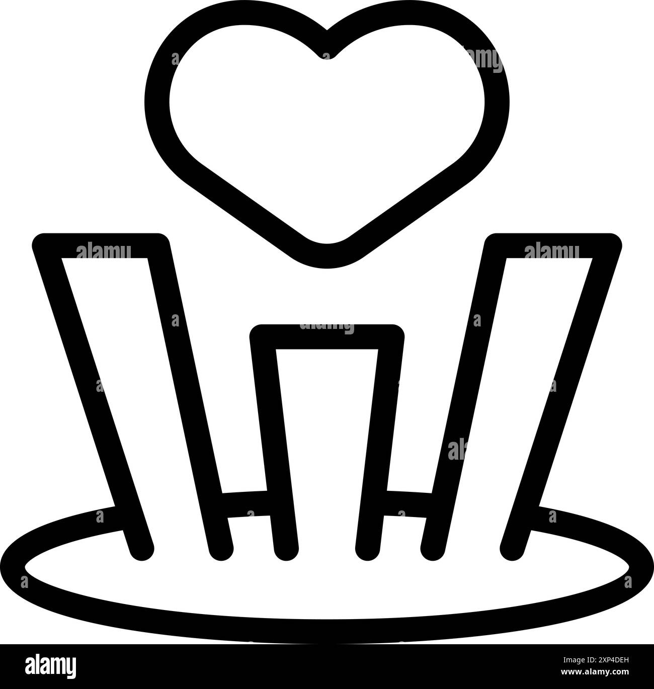 Line icon of a heart hovering over three pillars, symbolizing ...