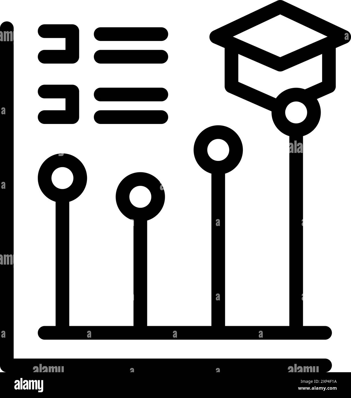 Line icon of a progress chart showing education level increasing with ...