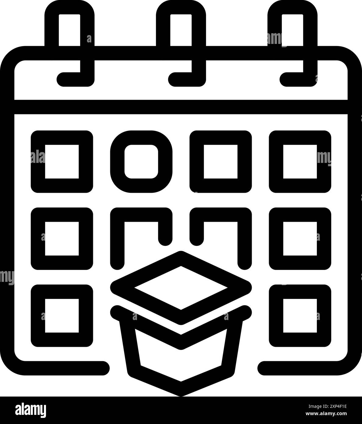 Simple black line art icon of a kaaba on a calendar, representing ...