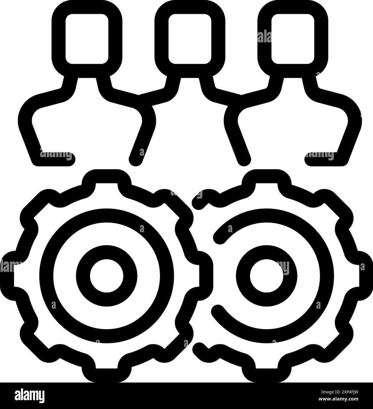 Three professionals working together with two gears representing the ...