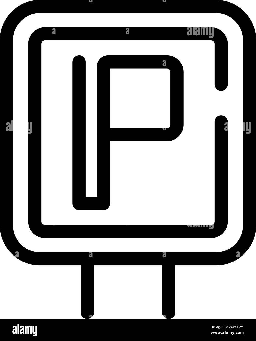 Simple black and white icon of a parking sign indicating an area where ...