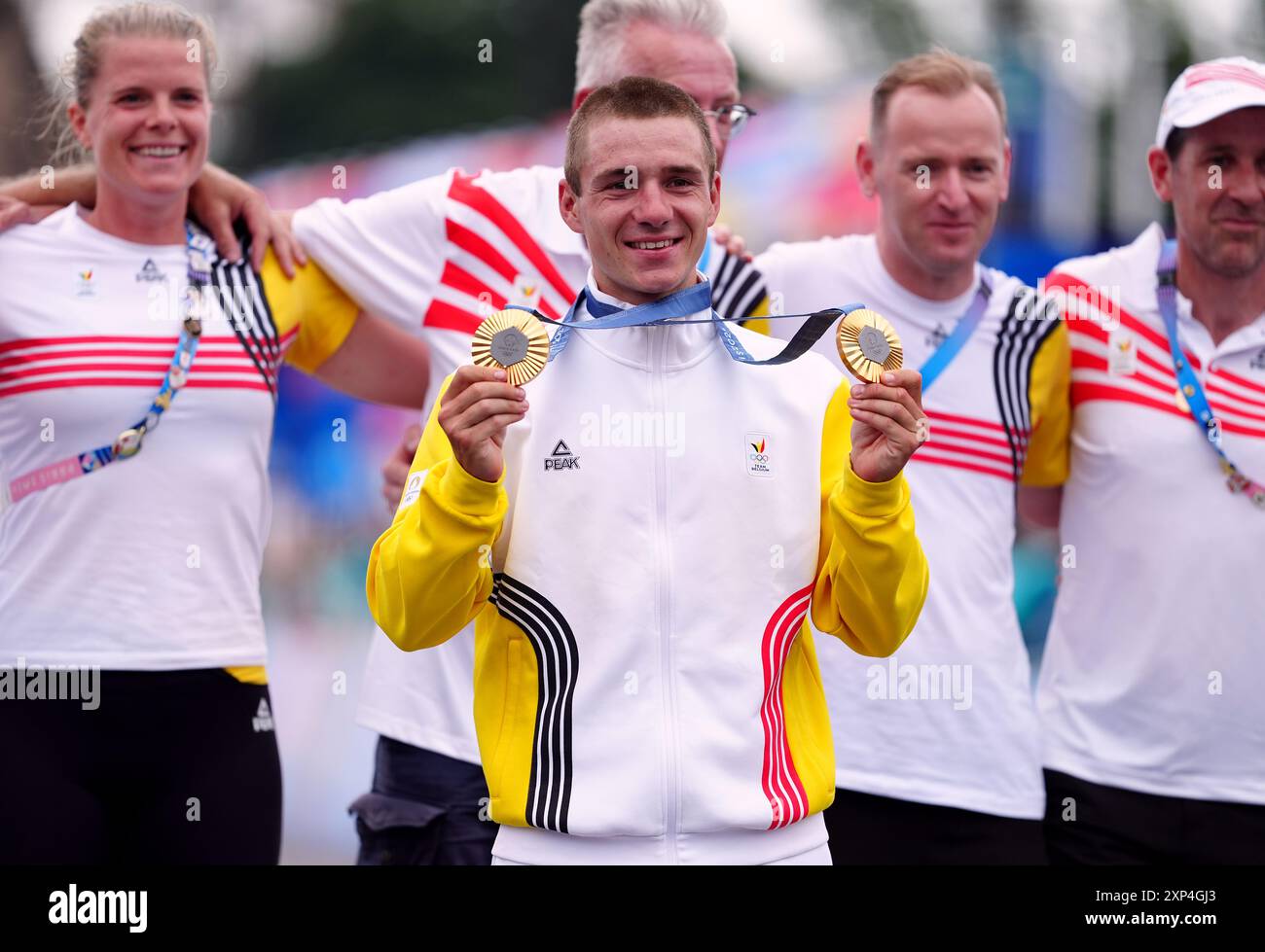 Belgium's Remco Evenepoel with his two gold medals, for the men's ...