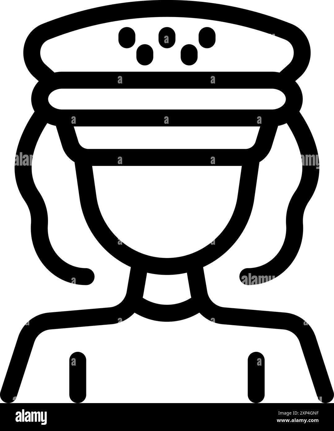 Line art icon of a female police officer wearing a uniform cap with a ...