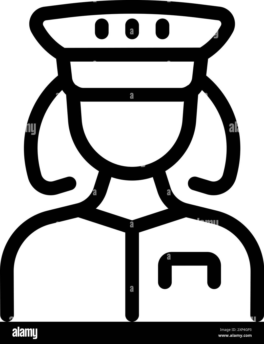 Line art icon of a female security guard wearing a uniform and hat ...