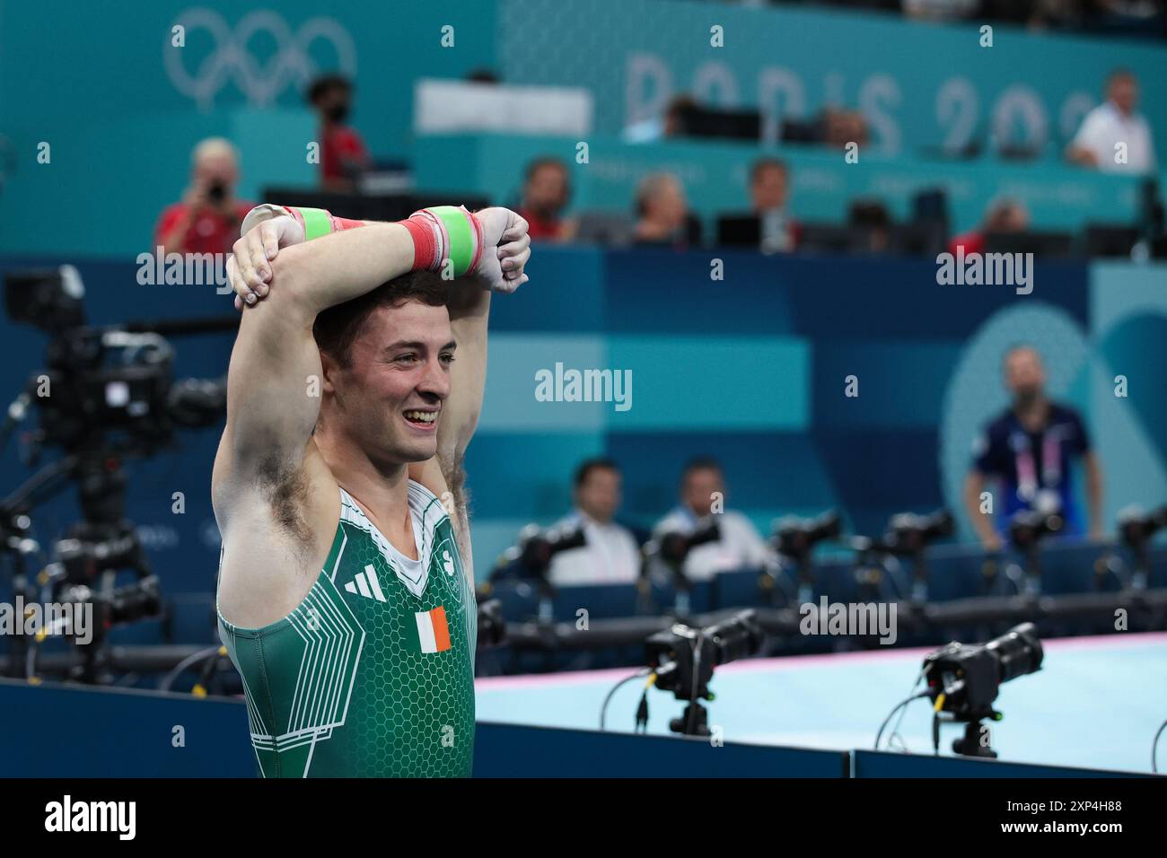 PARIS, FRANCE. 3rd Aug, 2024. Rhys McClenaghan of Team Ireland reacts ...