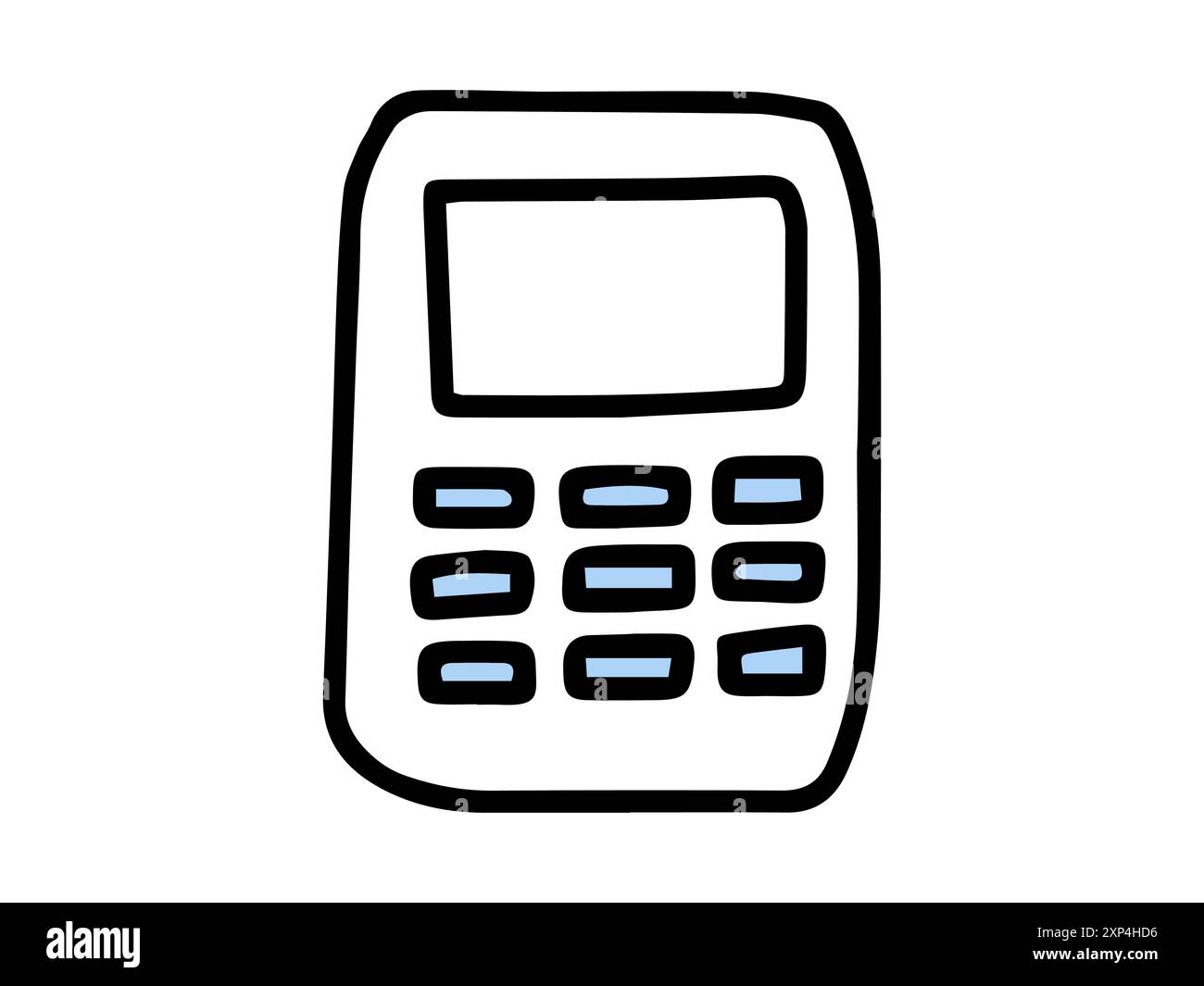 Black outline of a calculator with blue buttons isolated on a white ...
