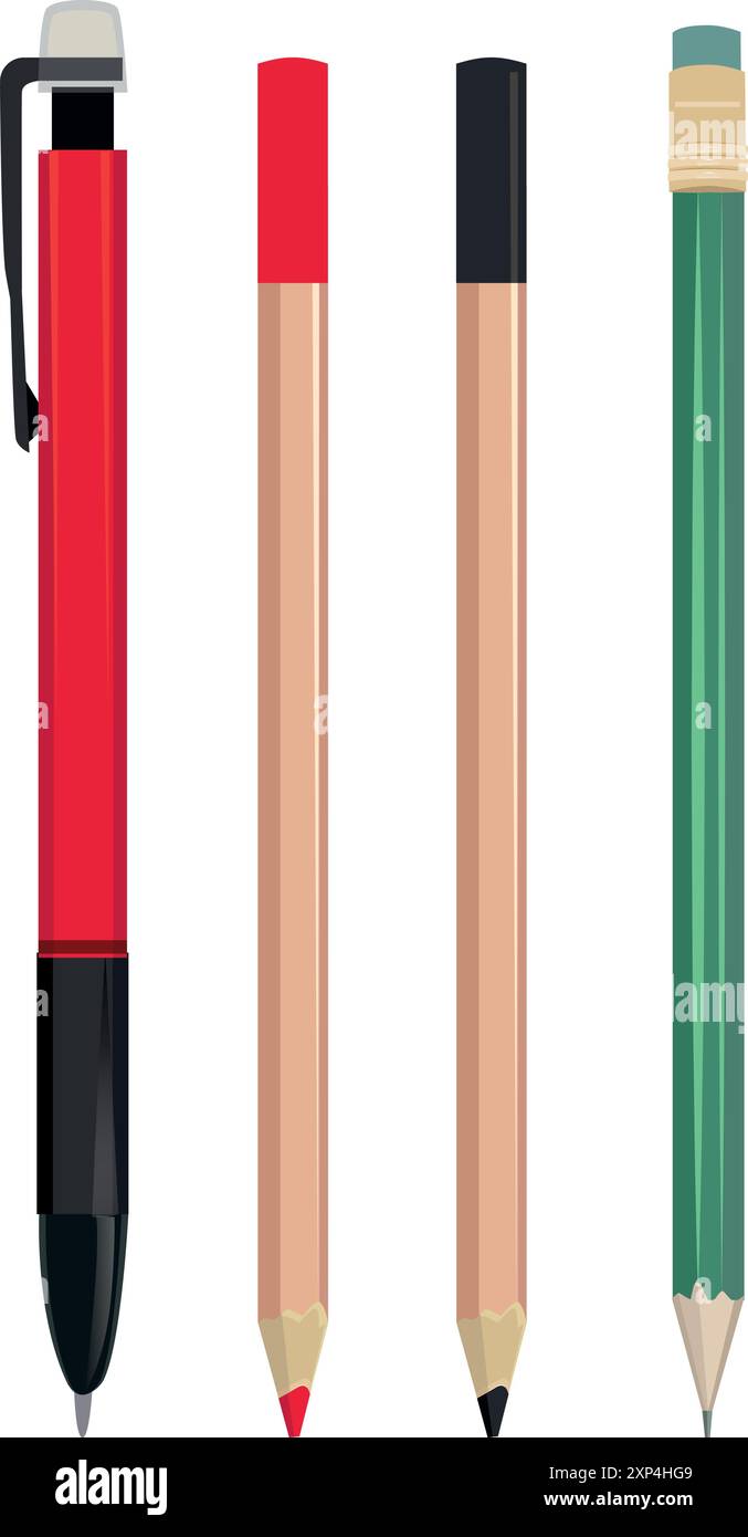 Pencils cartoon icon set. Writing and drawing tools Stock Vector Image ...