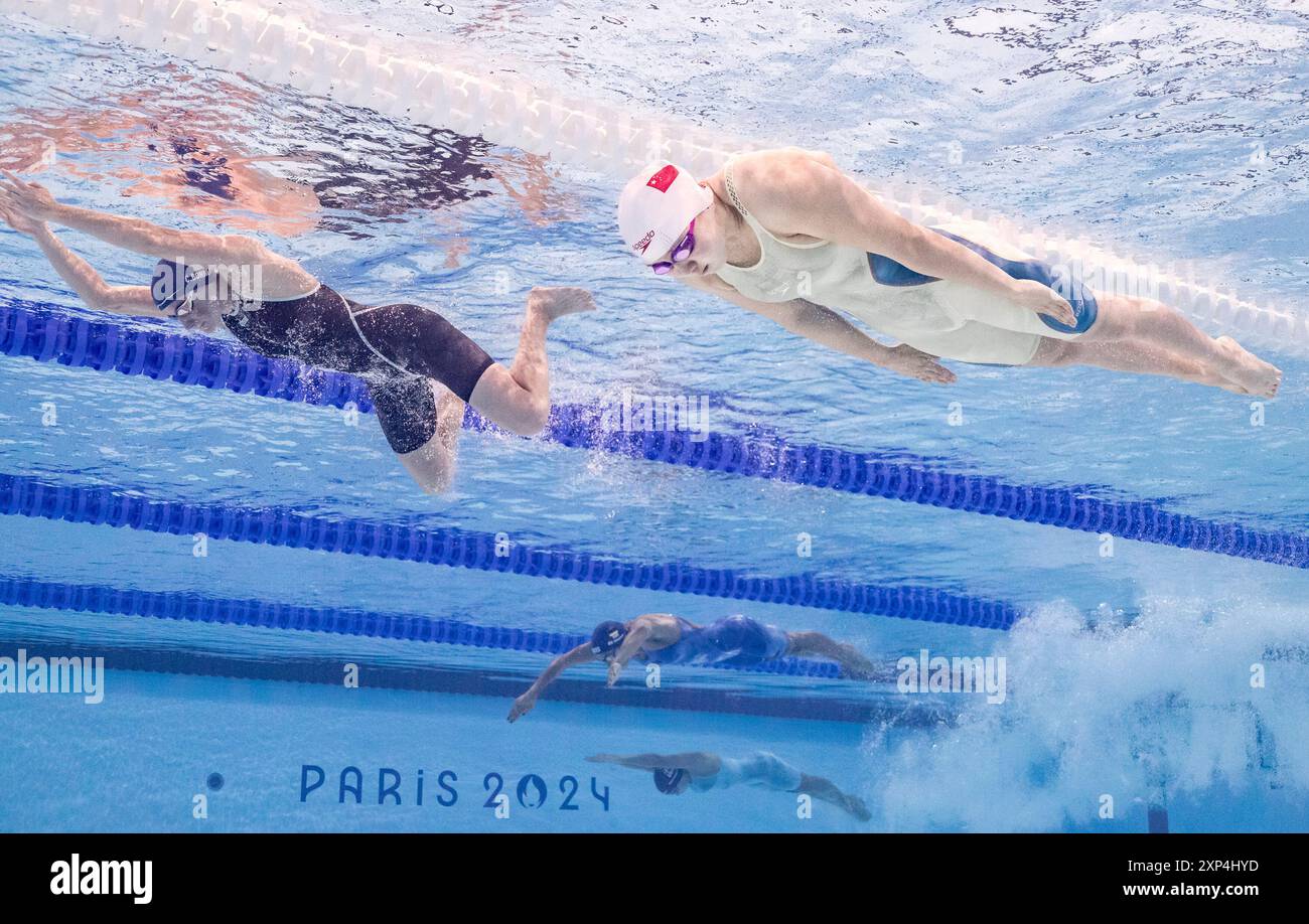Paris, France. 3rd Aug, 2024. Tang Qianting (R) of China competes ...