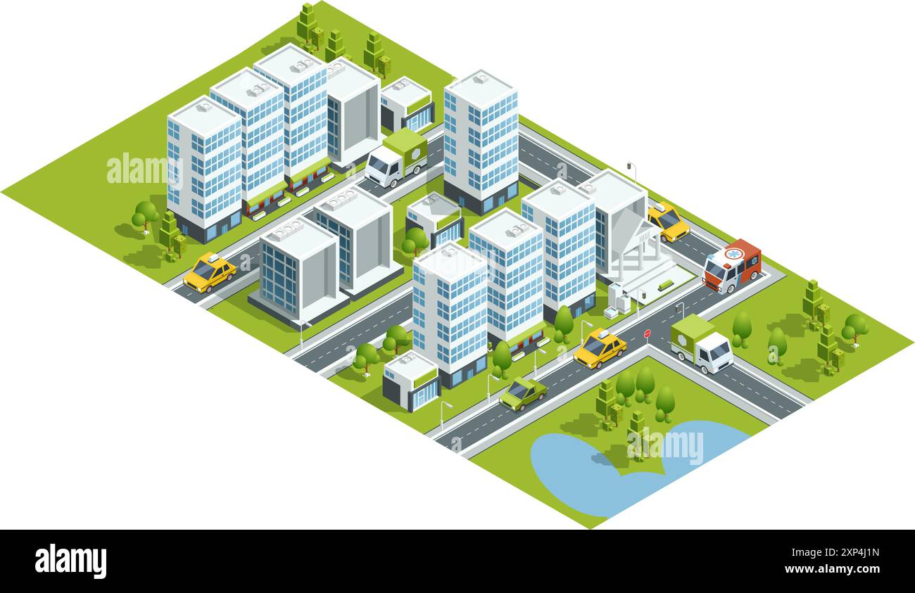 Isometric city streets with building and roads Stock Vector Image & Art ...