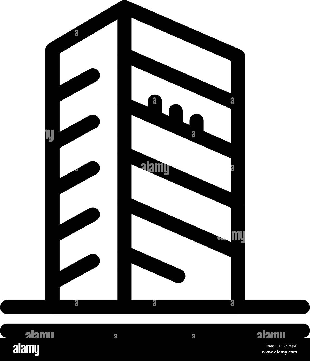 Black and white line art of a modern building, emphasizing ...