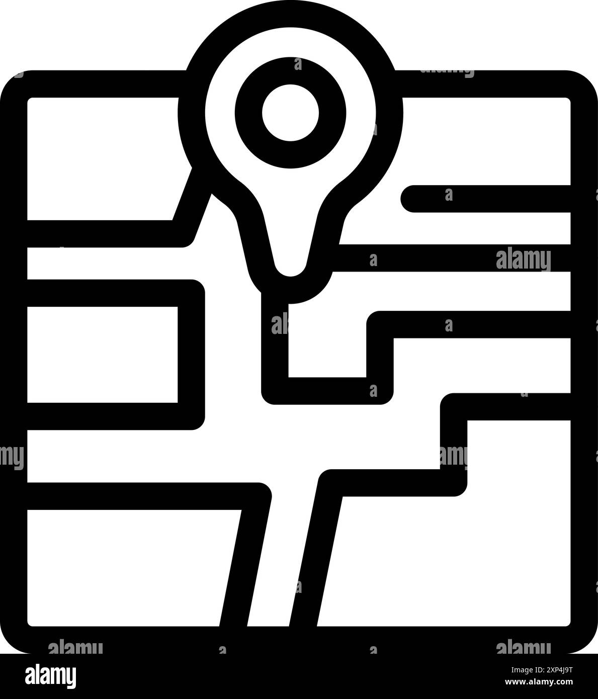 Black outline icon of a location pin marking a specific point on a city ...