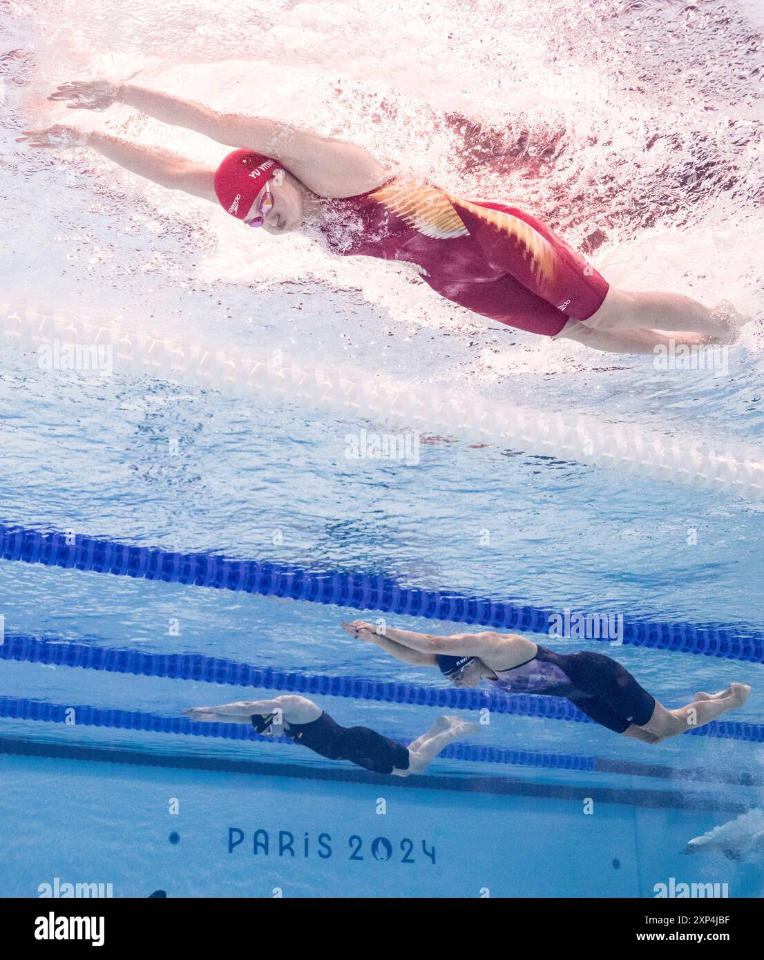 Paris, France. 3rd Aug, 2024. Yu Yiting (top) of China competes during ...