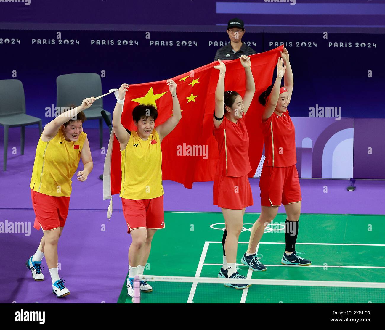 Paris, France. 3rd Aug, 2024. Chen Qingchen (1st R)/Jia Yifan (2nd R) of China and Liu Shengshu ...