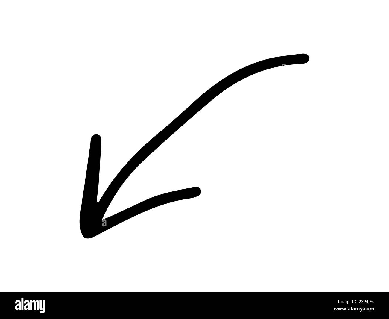 Black hand-drawn curved arrow pointing downward and left on a white ...