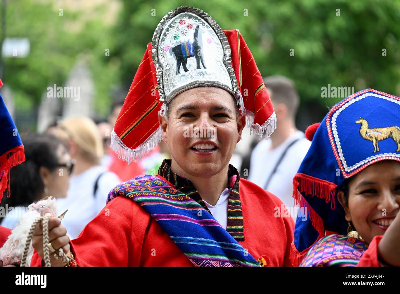 London, UK. Peformers from Ballet National Raices de Bolivia, gathered ...