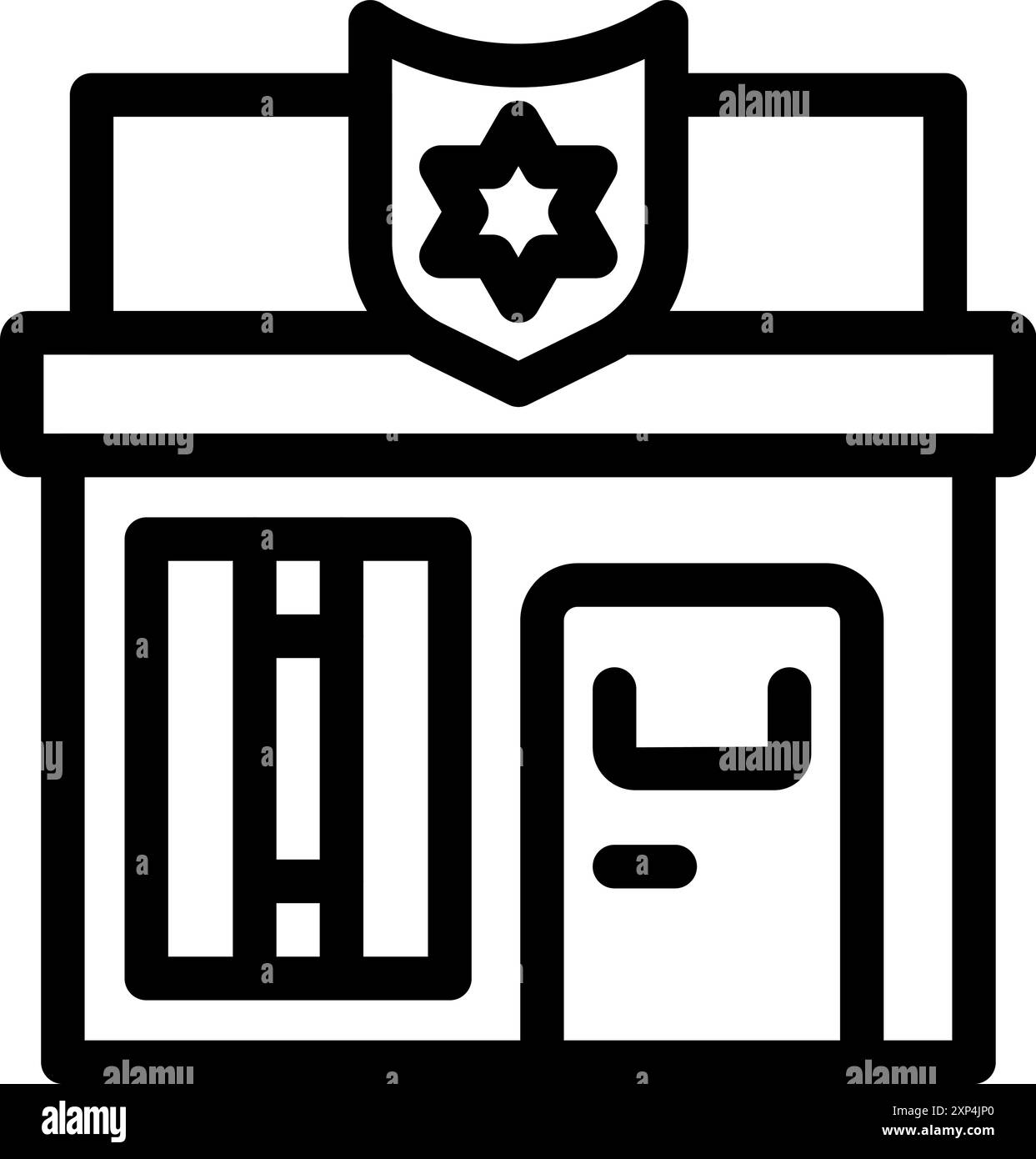 Simple line drawing of a police station building front view with a star ...