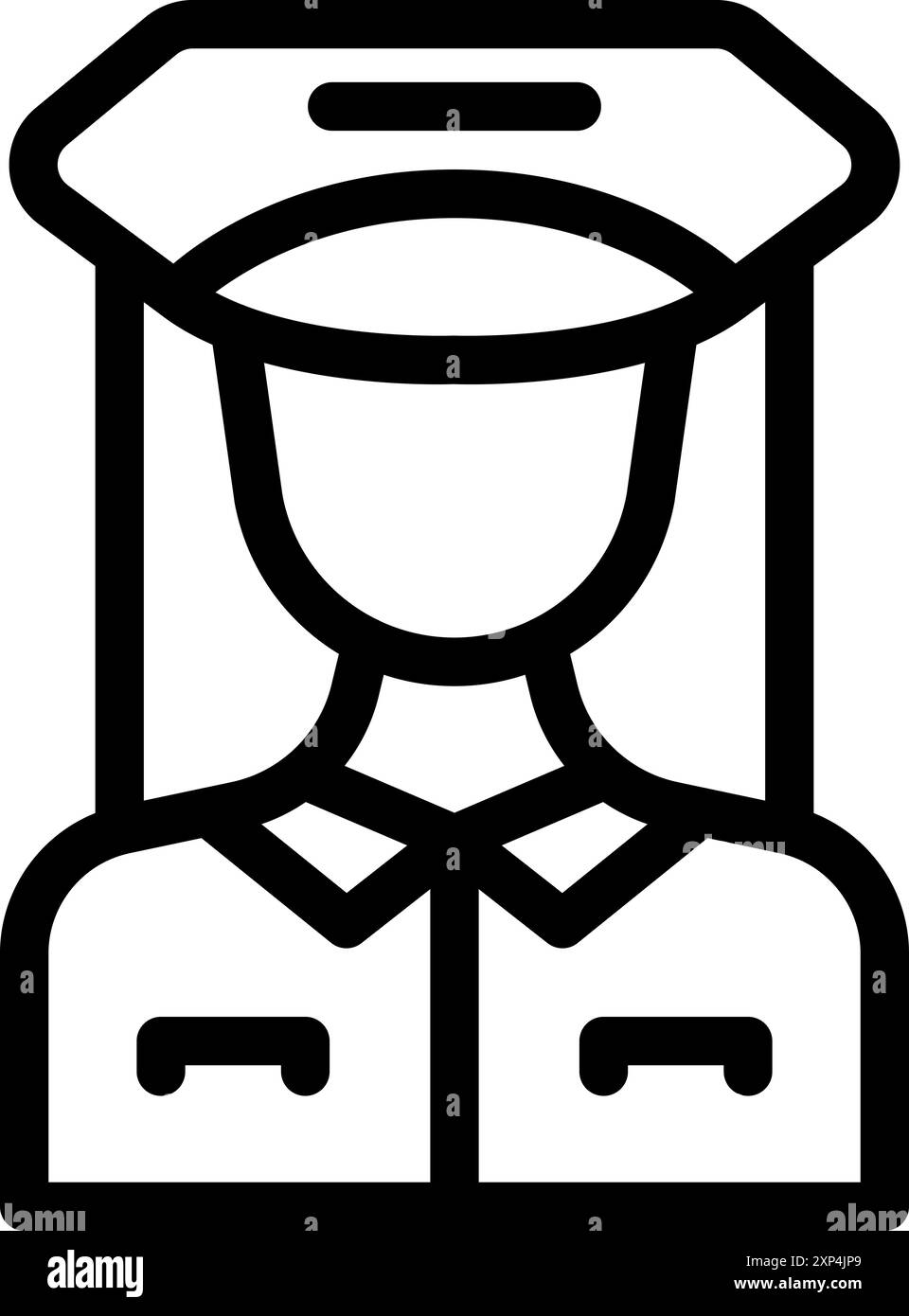 Line art icon of a female police officer wearing a uniform with a ...