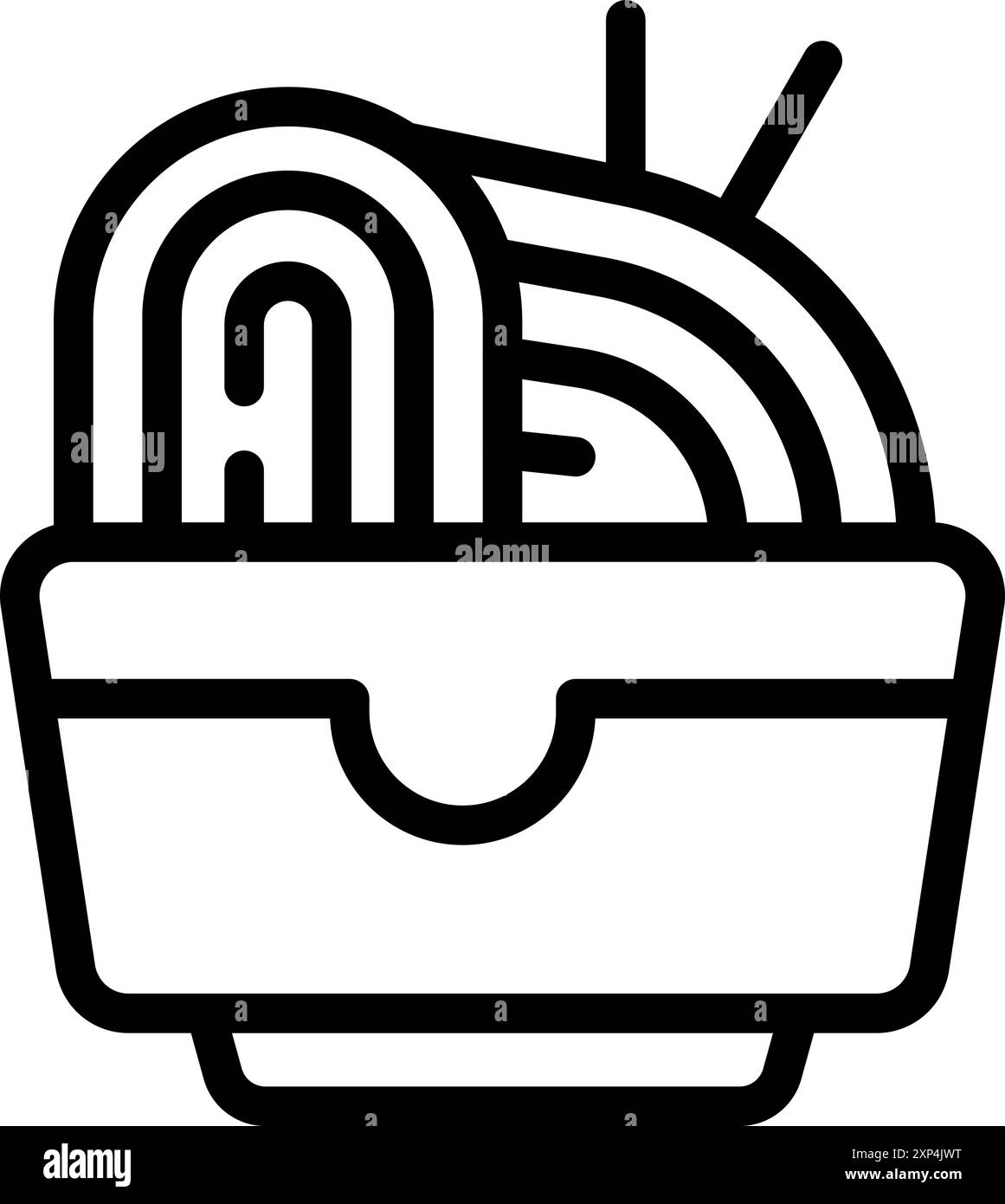 Line art icon of wok with noodles and chopsticks, representing asian ...
