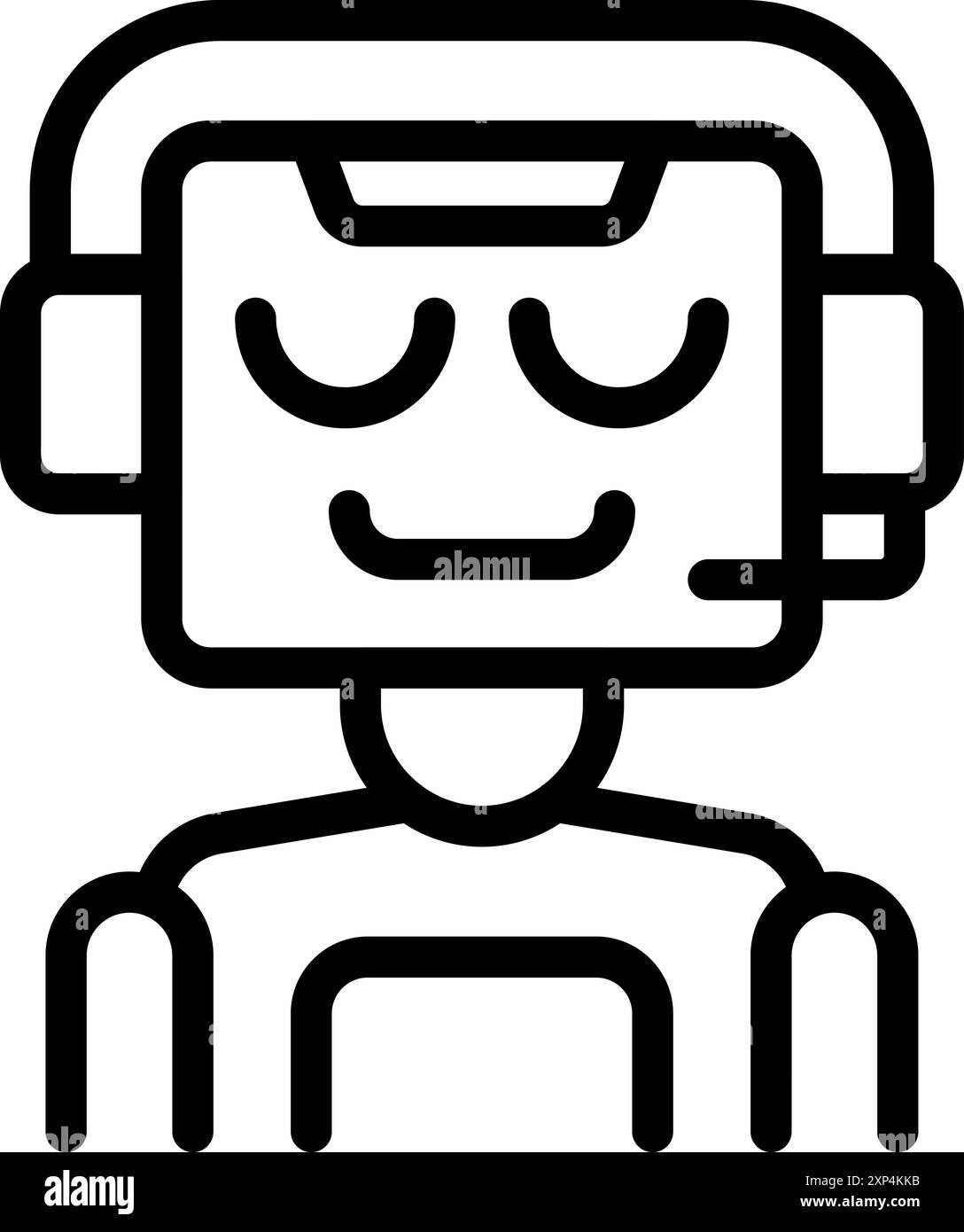Simple chatbot line icon with a smiling face and closed eyes, wearing ...