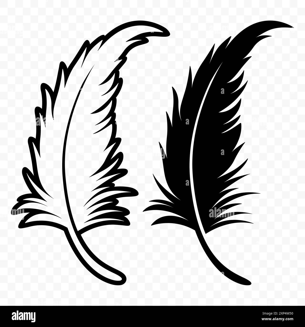 Vector Black and White Fluffy Feather Logo Icons. Silhouette Feather ...