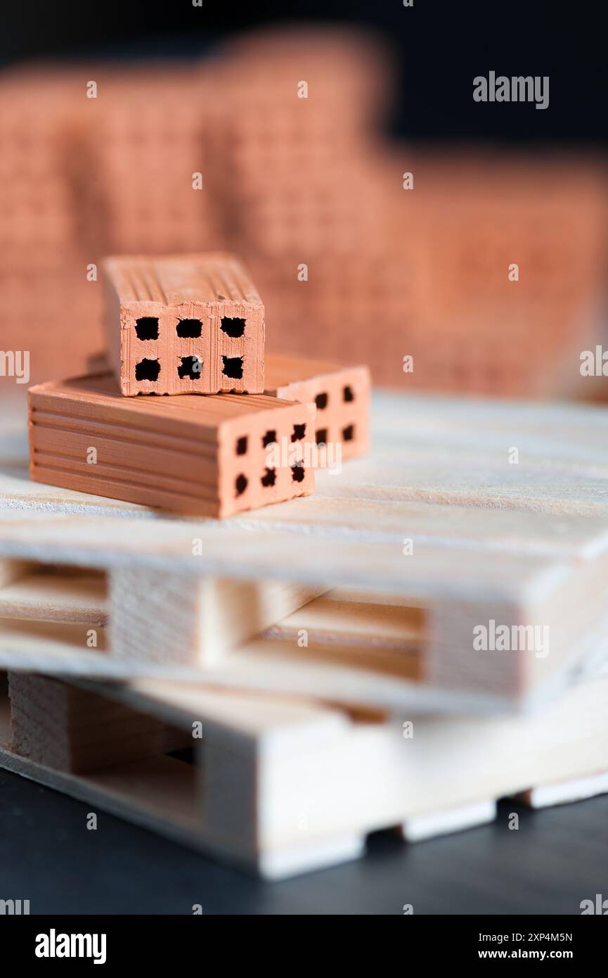 Clay bricks used for close-up miniature on black background Stock Photo ...