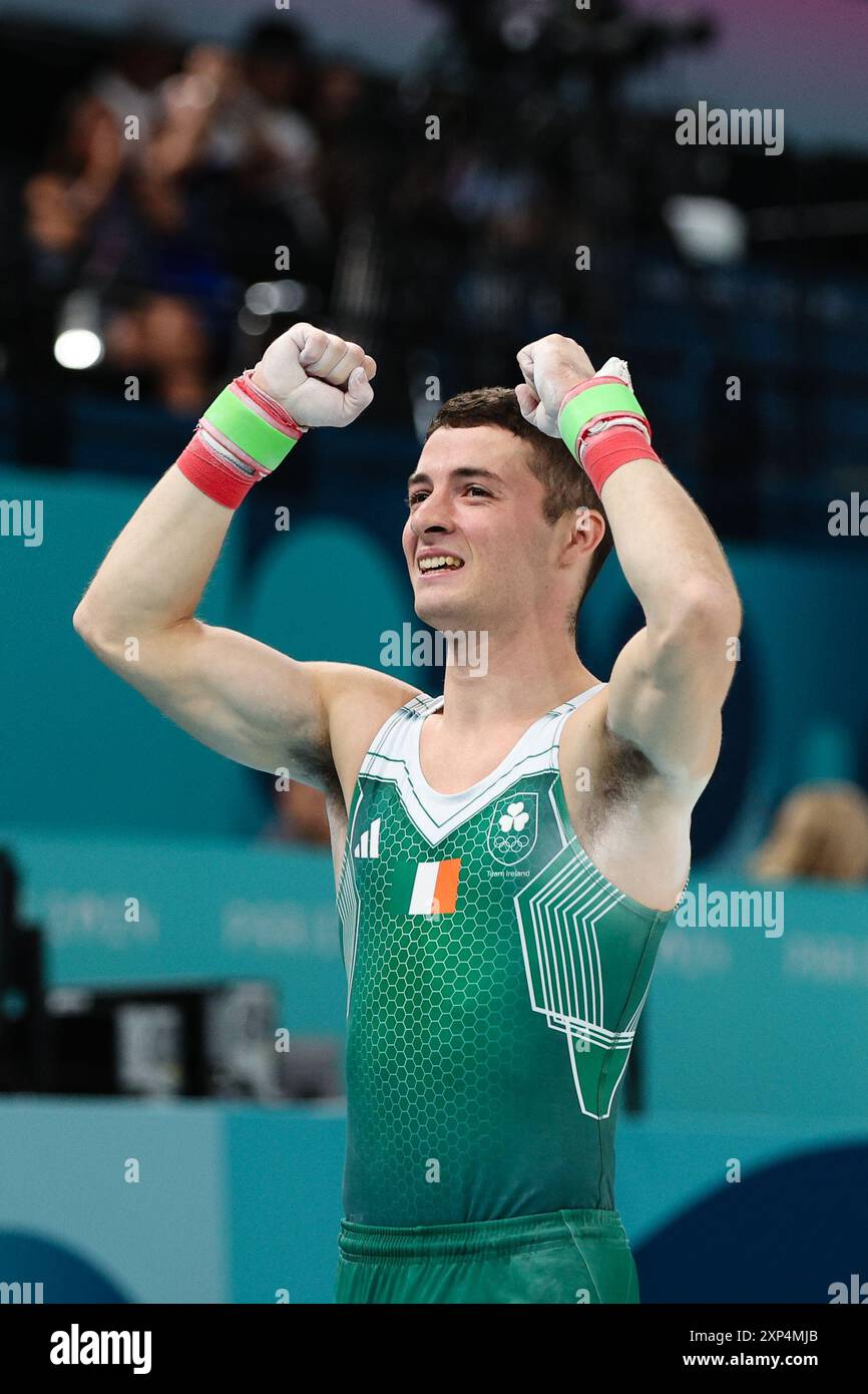 PARIS, FRANCE. 3rd Aug, 2024. Rhys McClenaghan of Team Ireland reacts ...